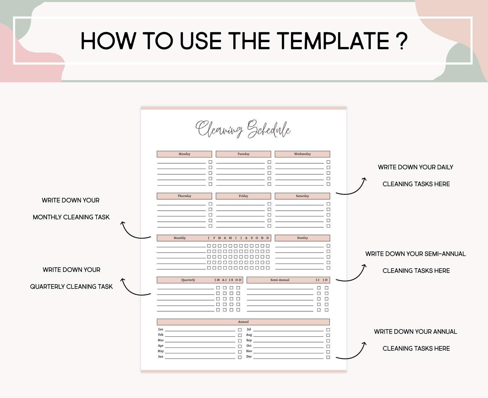 Printable Cleaning Schedule Editable Cleaning Routine Template - Etsy