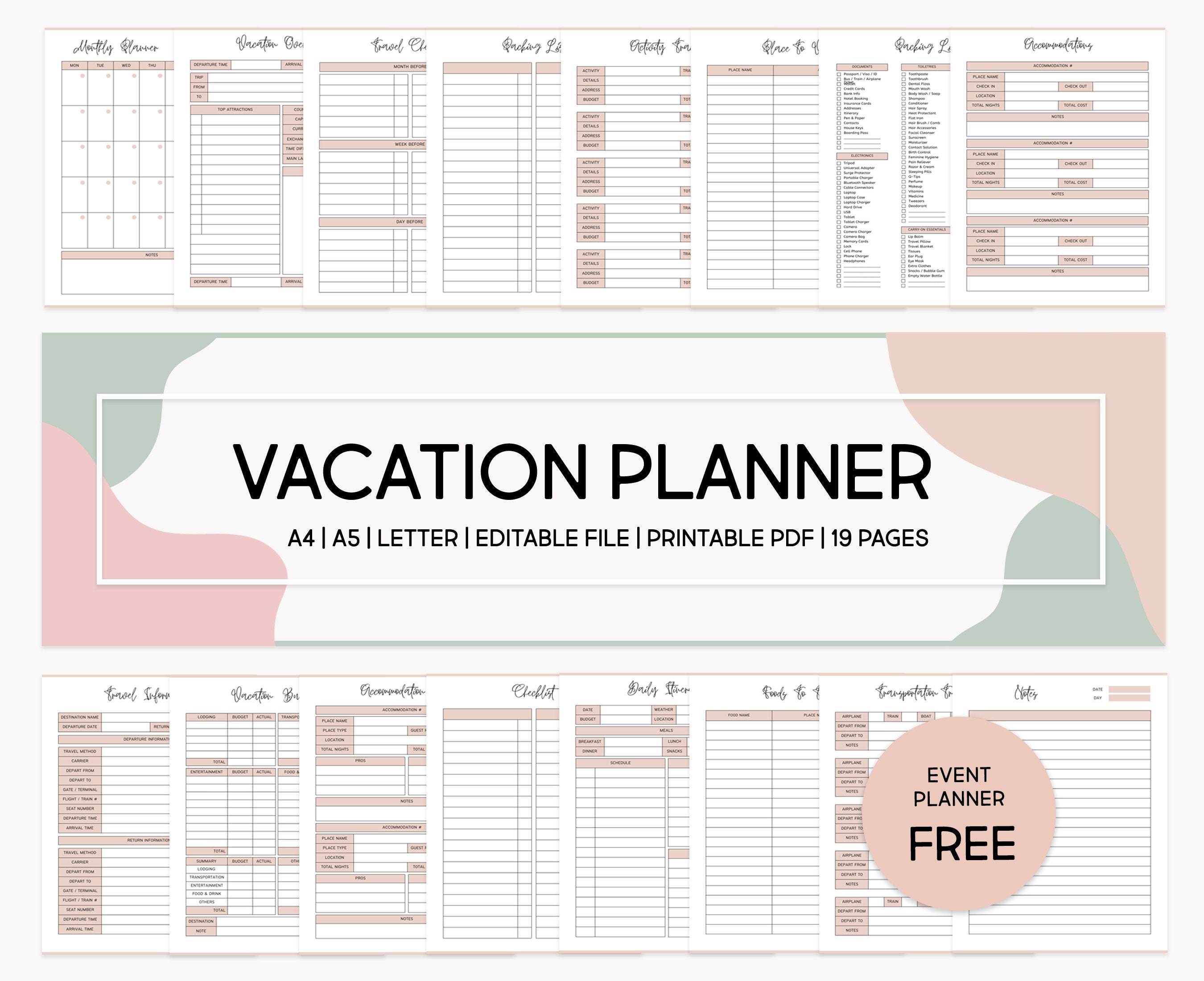 Vacation Planner Bundle Holiday Organizer, Family Travel Planner ...