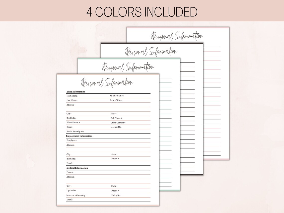 Personal Information Page Printable Basic Information - Etsy