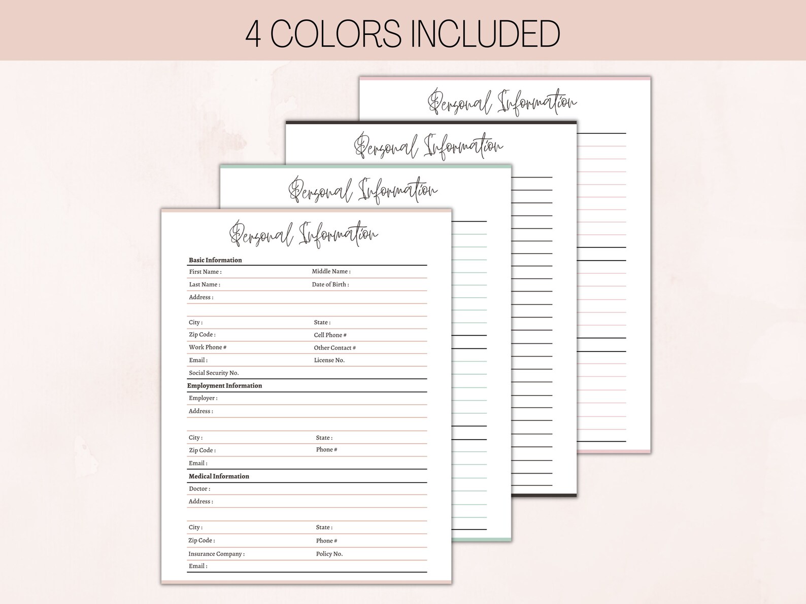 Personal Information Page Printable Basic Information - Etsy