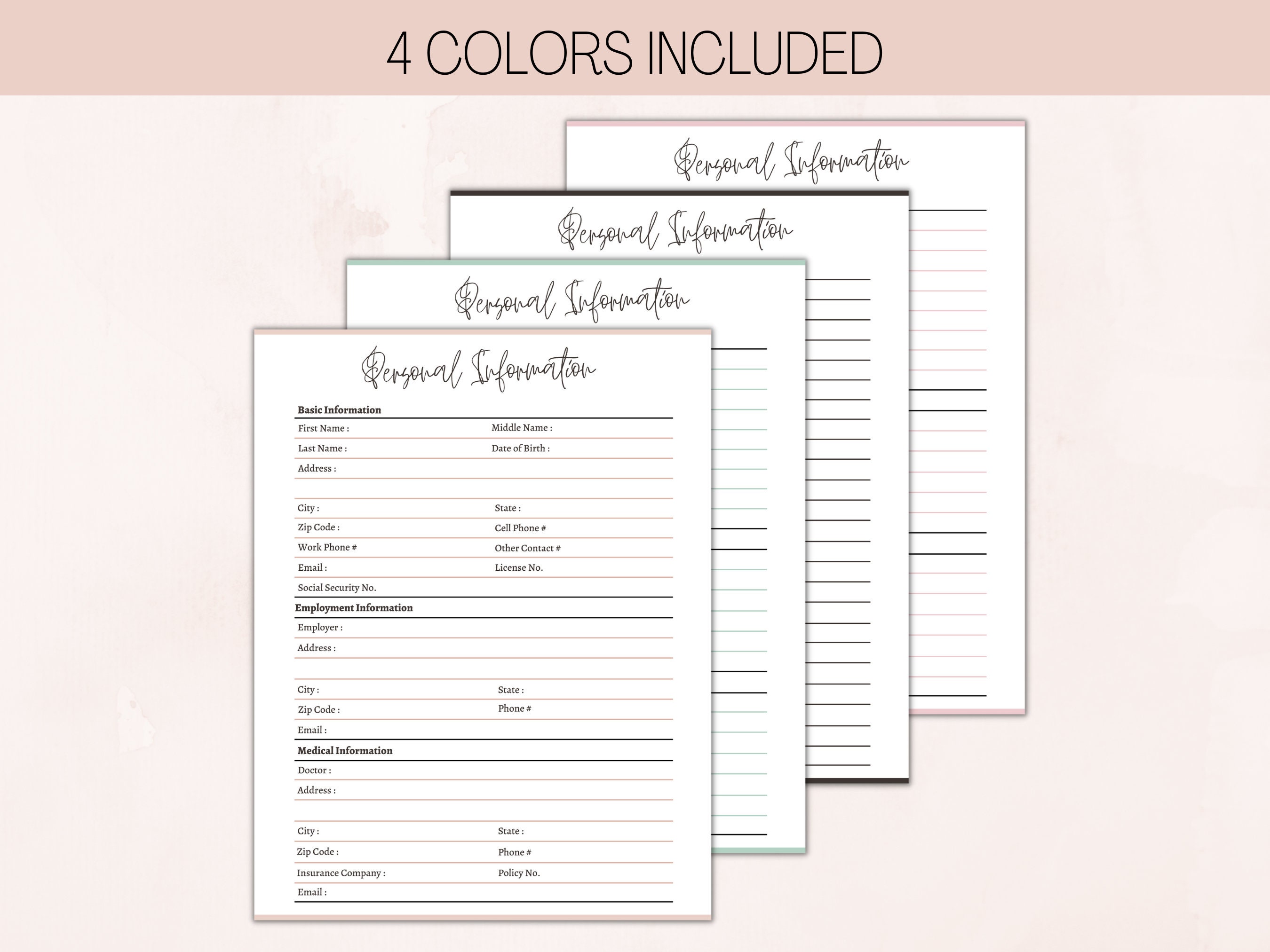 Personal Information Page Printable Basic Information - Etsy