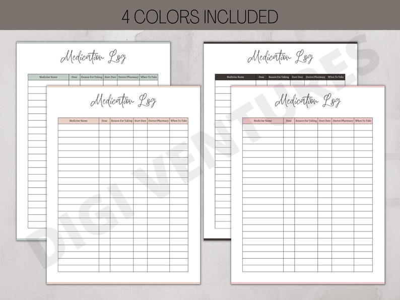 Printable Medication Log, Supplement Tracking Sheet, Medicine Schedule ...
