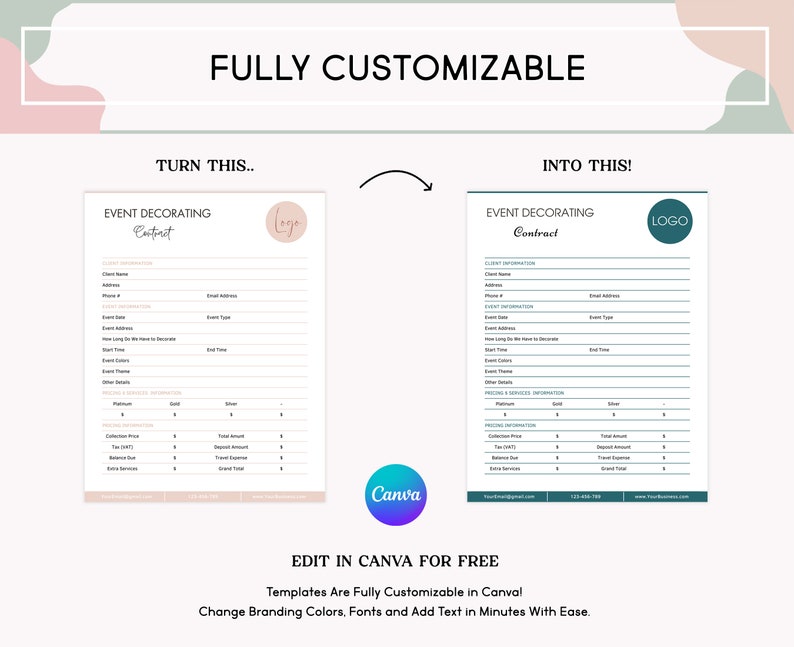 Editable Event Decorating Service Contract Event Decor Rental - Etsy