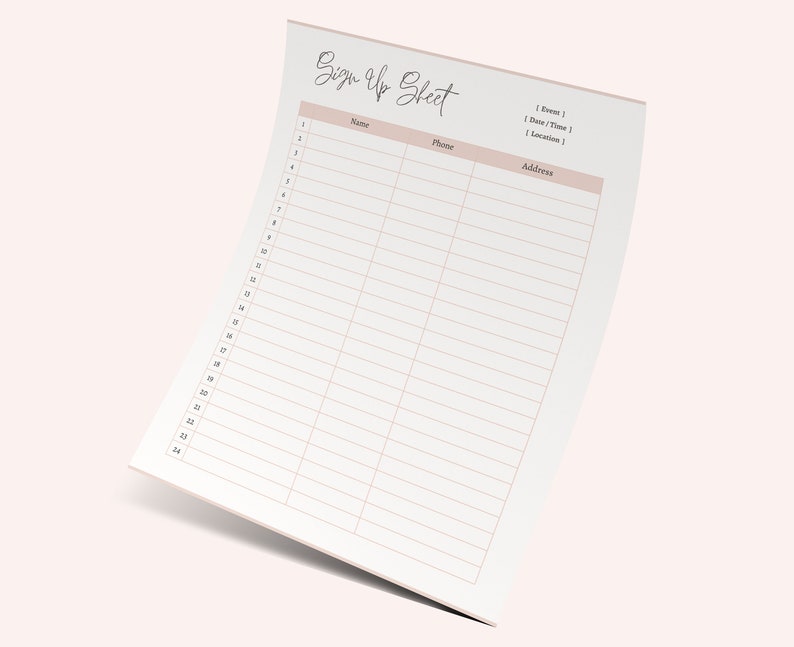 Editable Sign up Sheet, Printable Single Sign up Form, Event Sign up ...