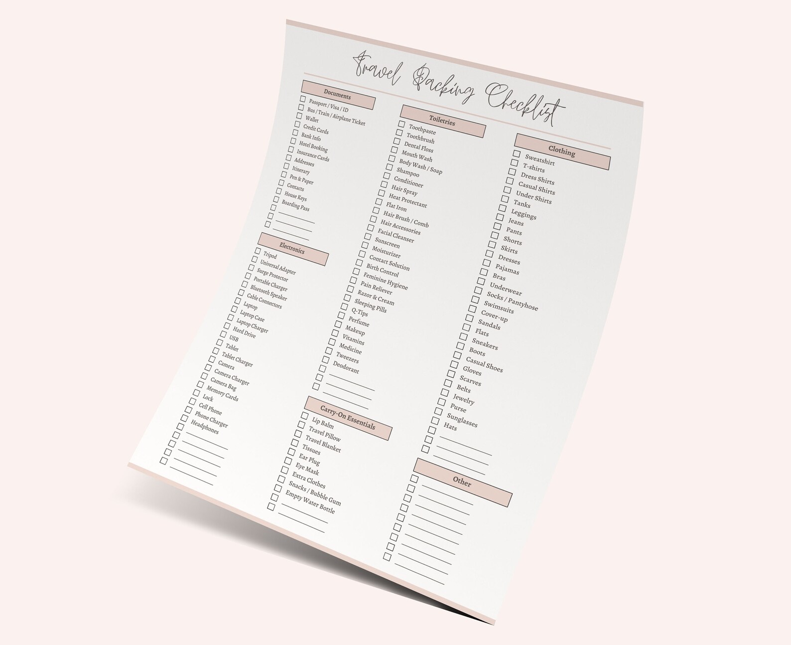 Printable Travel Packing Checklist Editable Packing List - Etsy