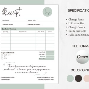 Receipt Templates Editable in Canva Printable Business - Etsy