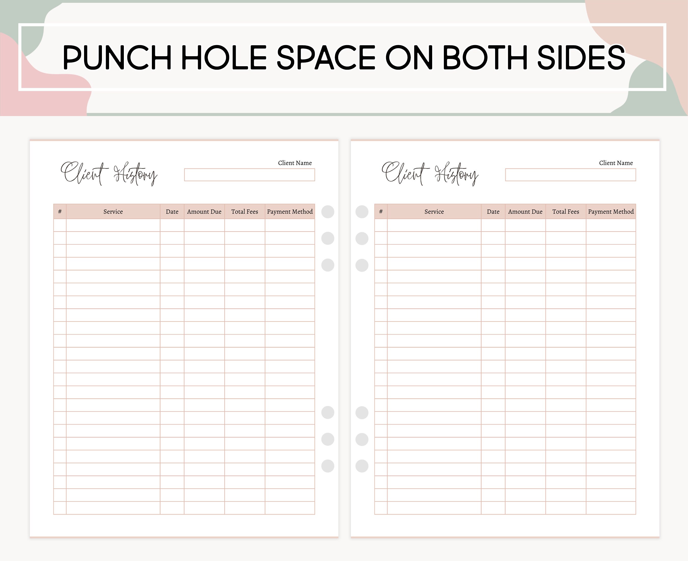 Printable Client History, Client Payment Log, Business Finance Sheet ...