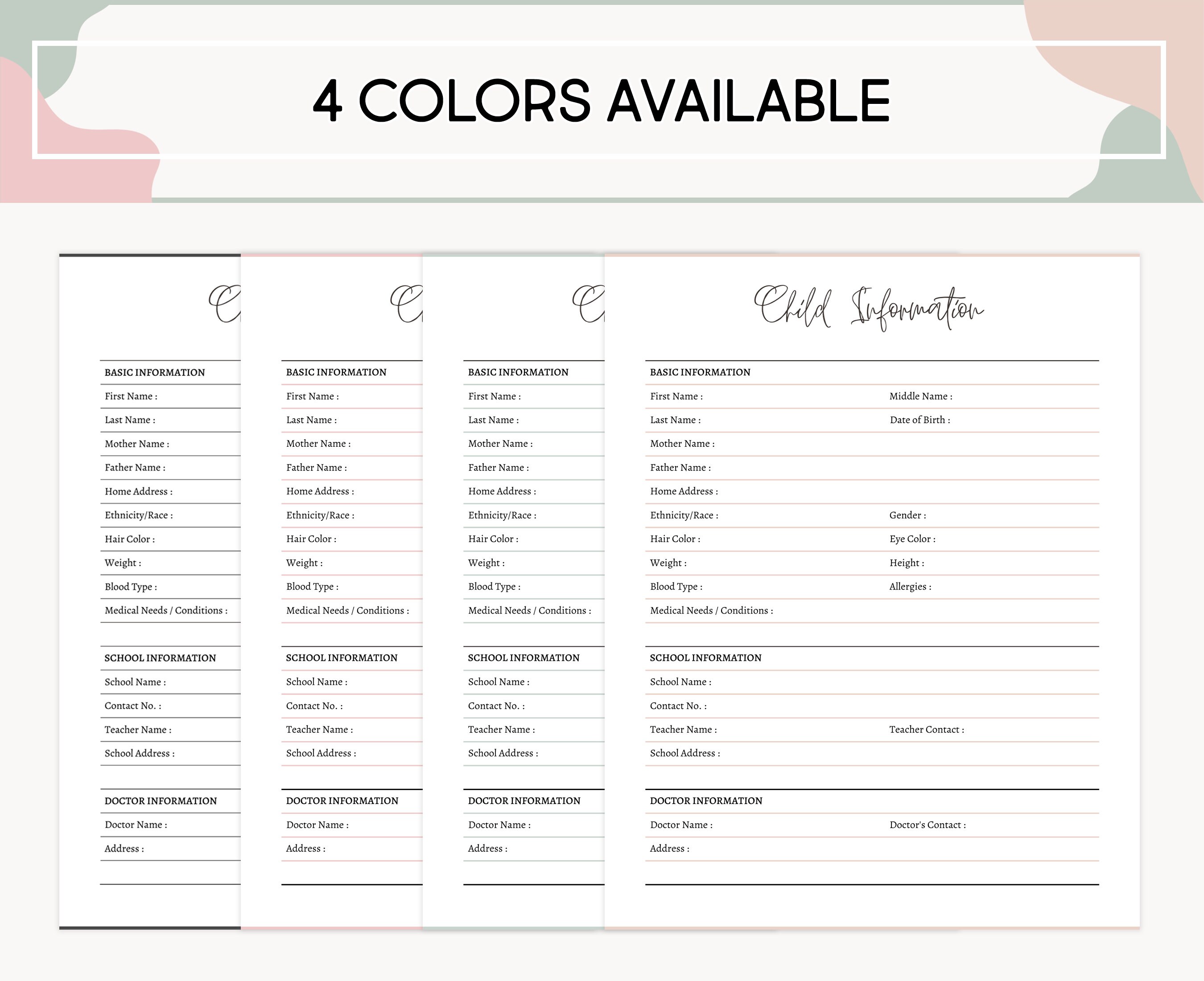 Printable Child's Information Sheet Editable Important Information Sheet, Babysitter Info ...