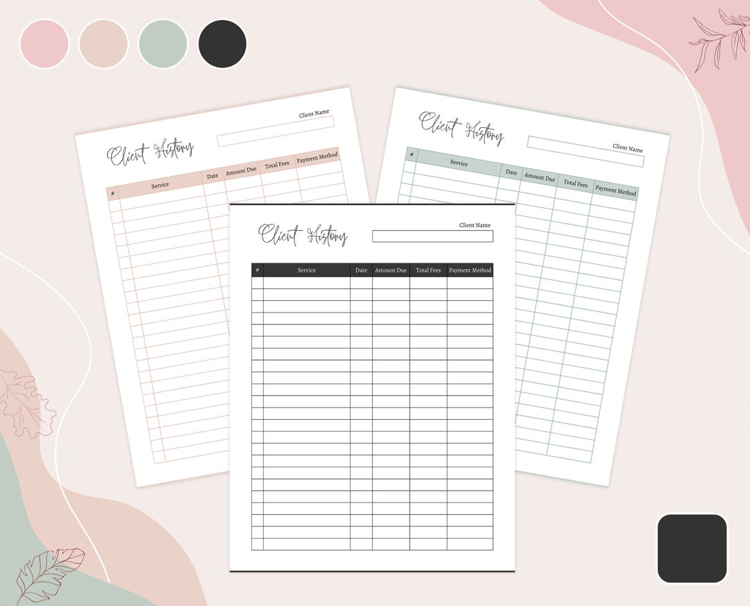 Client History Printable, Small Business Payment Template, Client ...