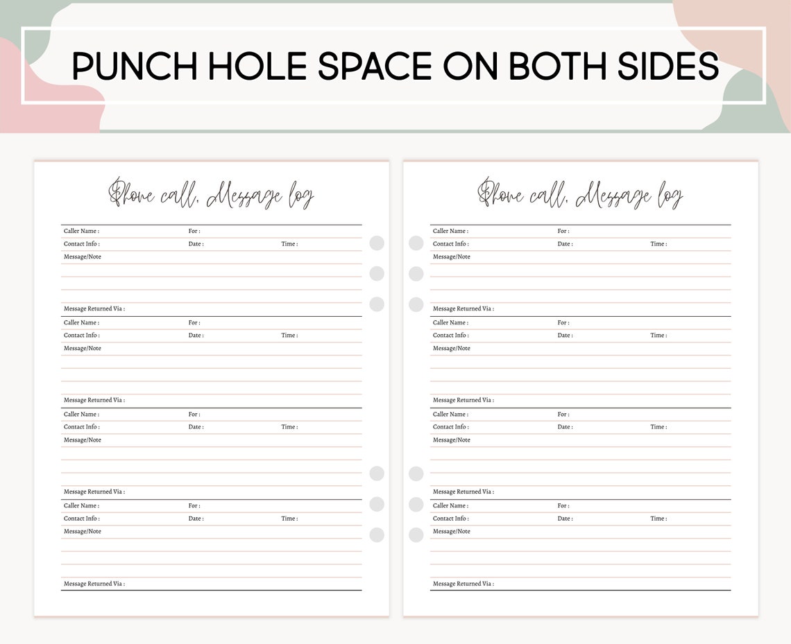 Phone Call Message Log Voicemail Tracker Message Planner - Etsy