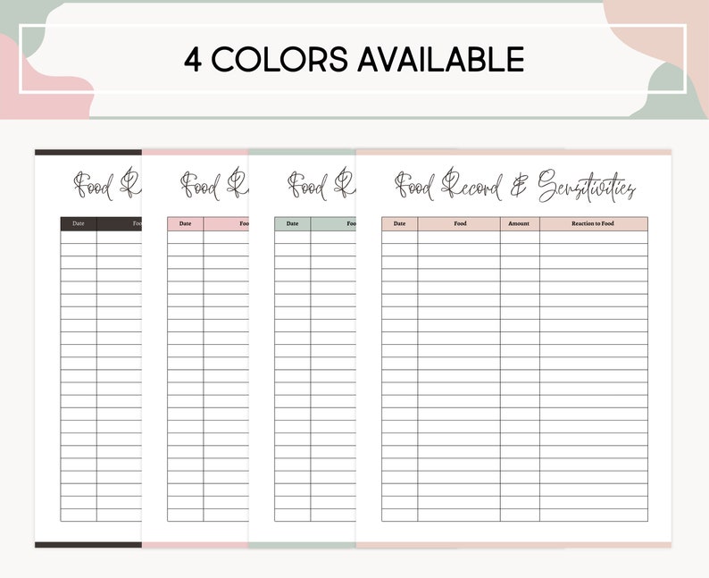 Printable Food Record & Sensitivity Tracker Intolerance - Etsy