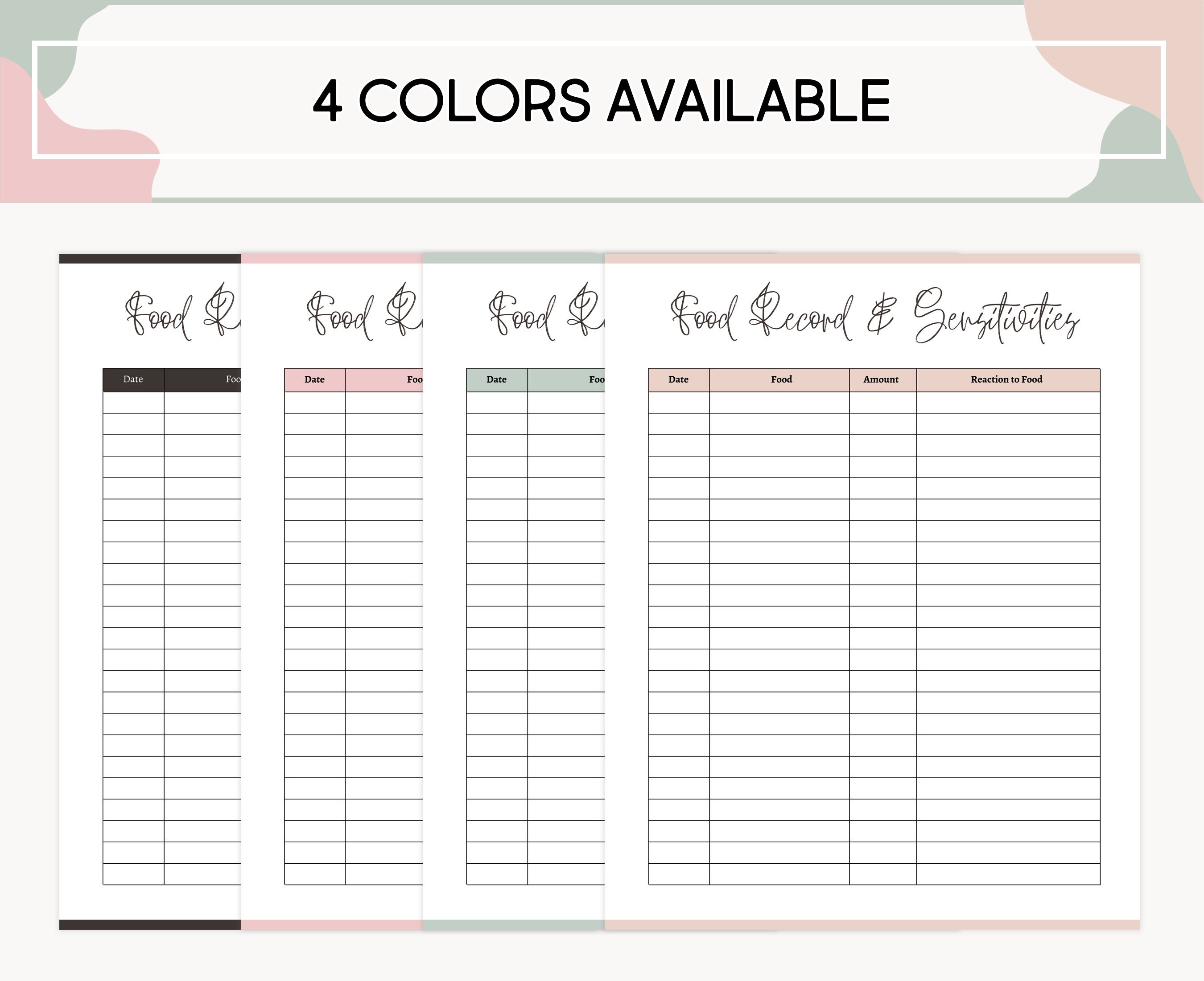 Printable Food Record & Sensitivity Tracker Intolerance - Etsy