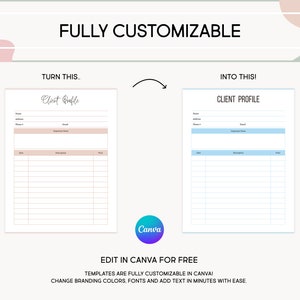 Client Profile Template, Customer Information Card, Printable Client ...