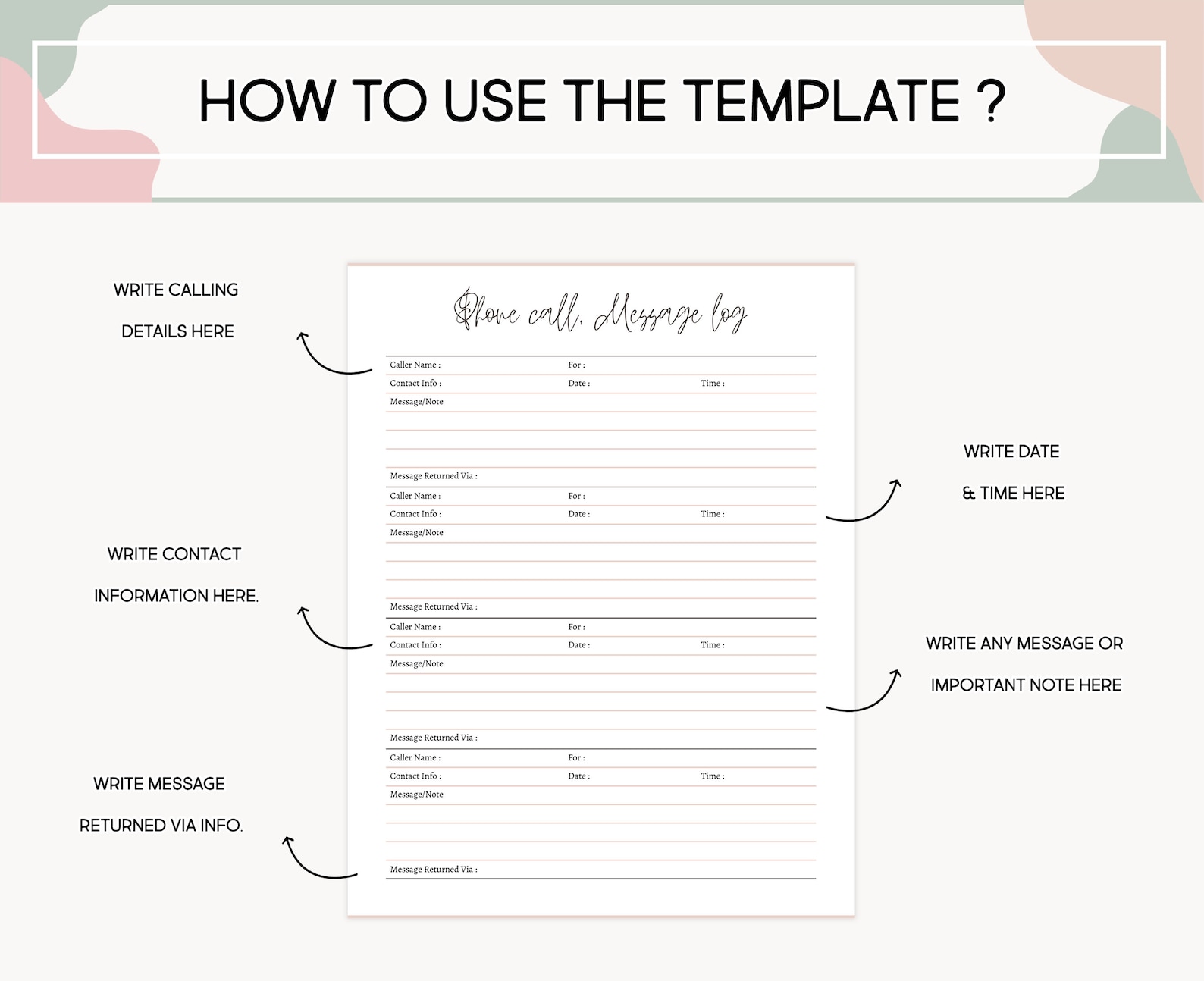 Phone Call Message Log, Voicemail Tracker, Message Planner, Telephone ...