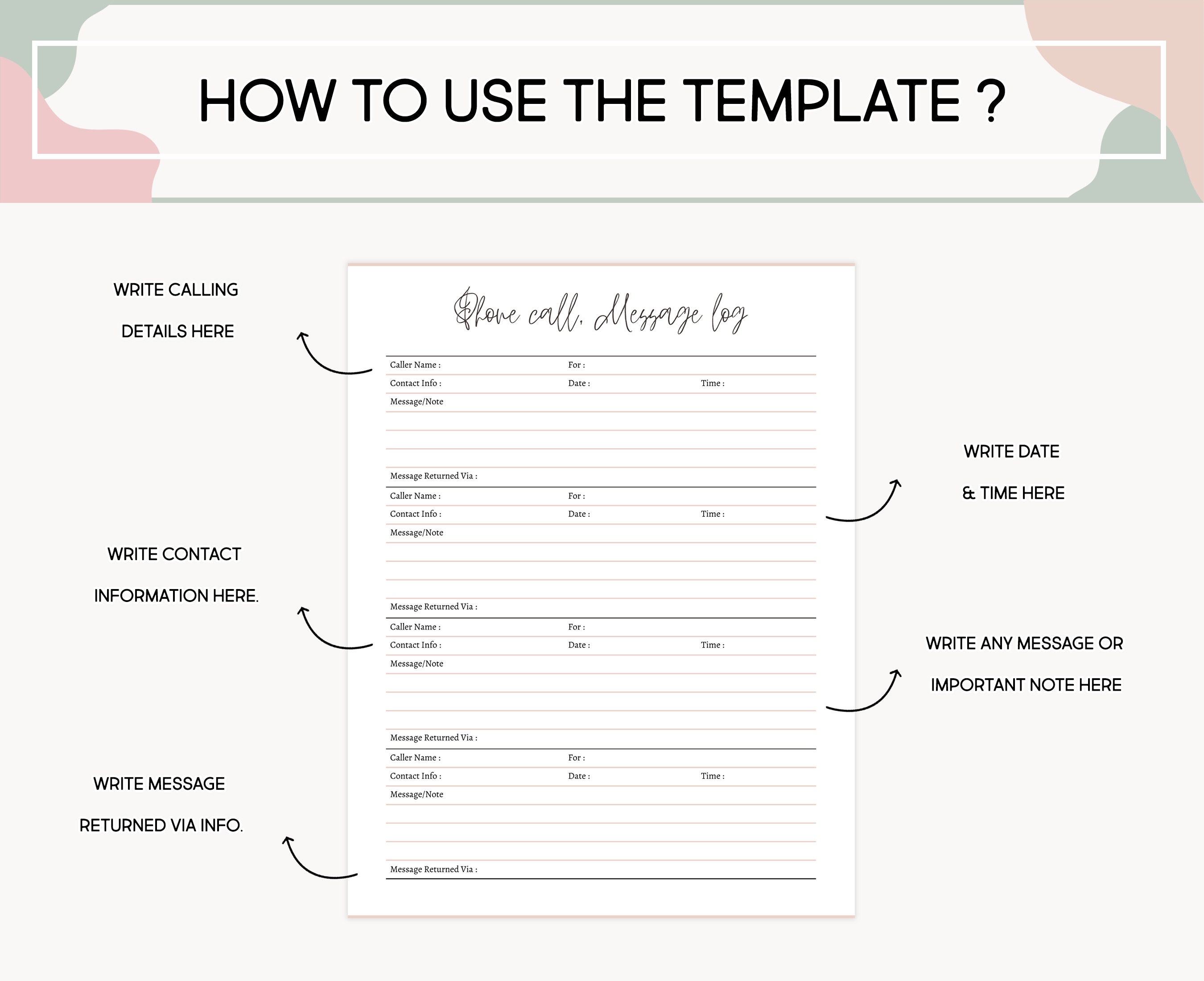 Phone Call Message Log Voicemail Tracker Message Planner - Etsy