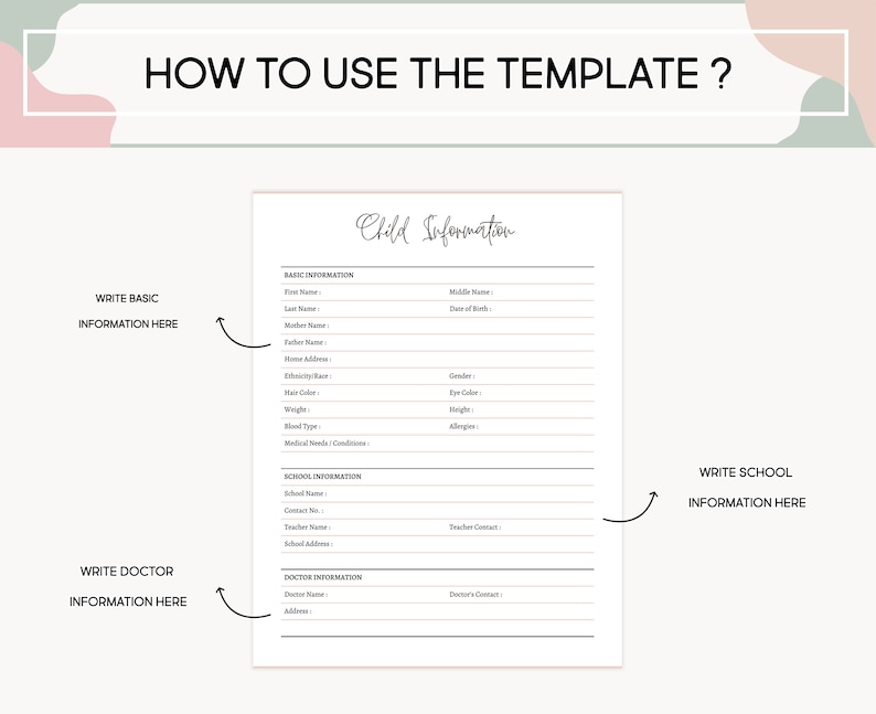Printable Child's Information Sheet Editable Important Information ...