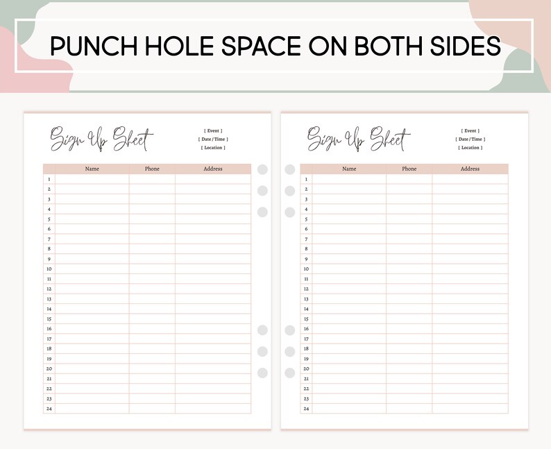 Printable Sign up Sheet, Editable Single Sign up Form, Event Sign up ...
