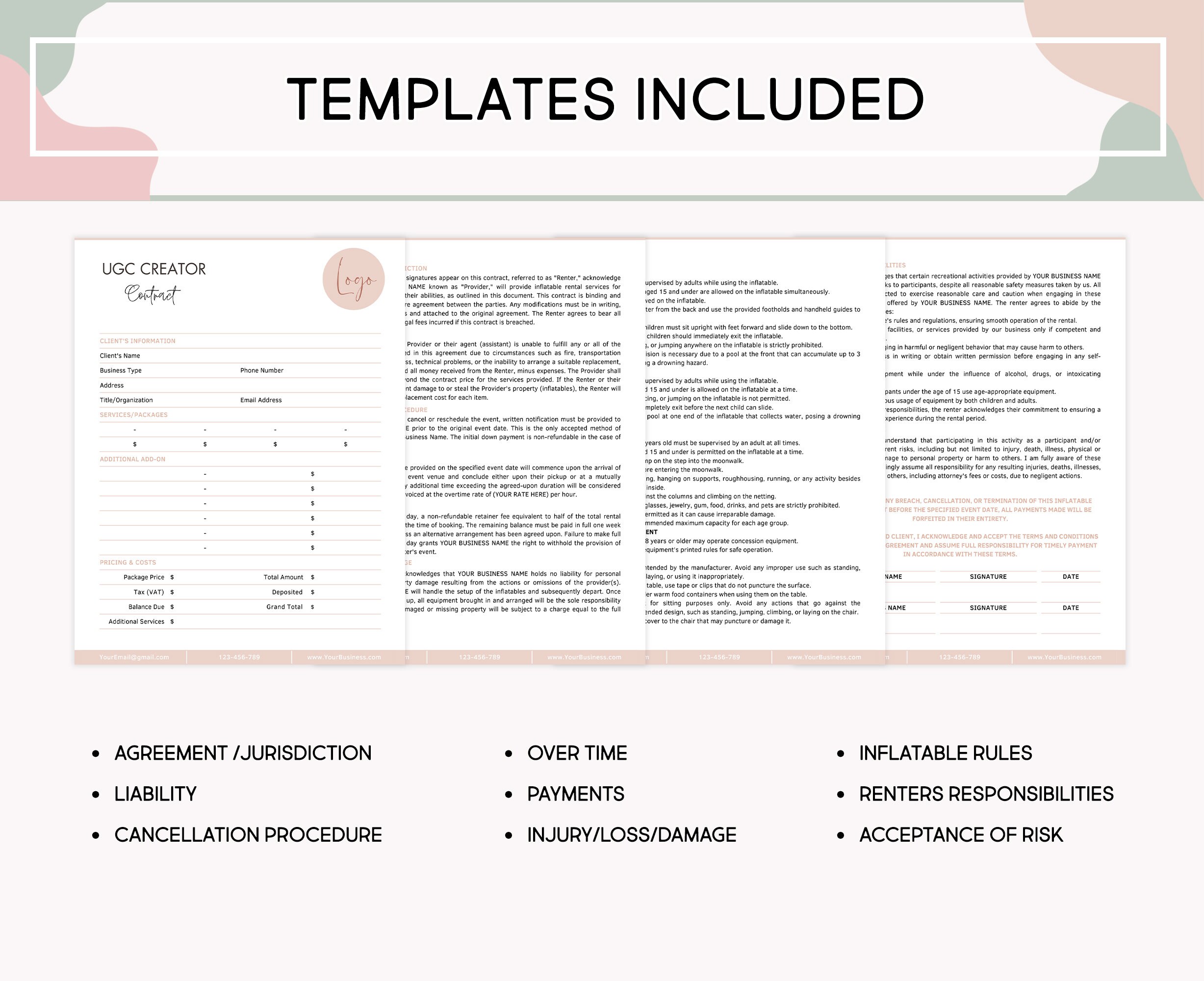 Inflatable Rental Agreement Editable Template, Simple Bounce House ...
