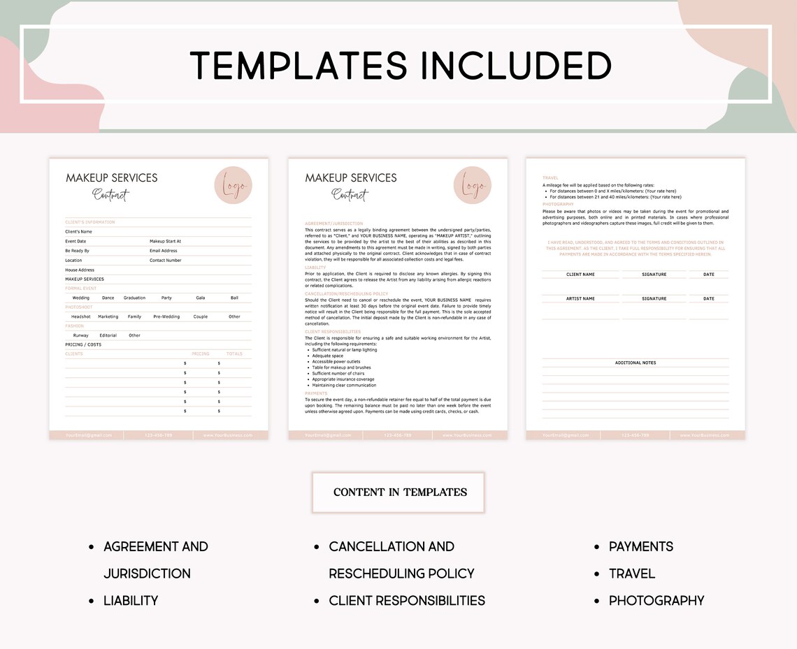 Professional Makeup Service Contract Editable Makeup Artist Form ...