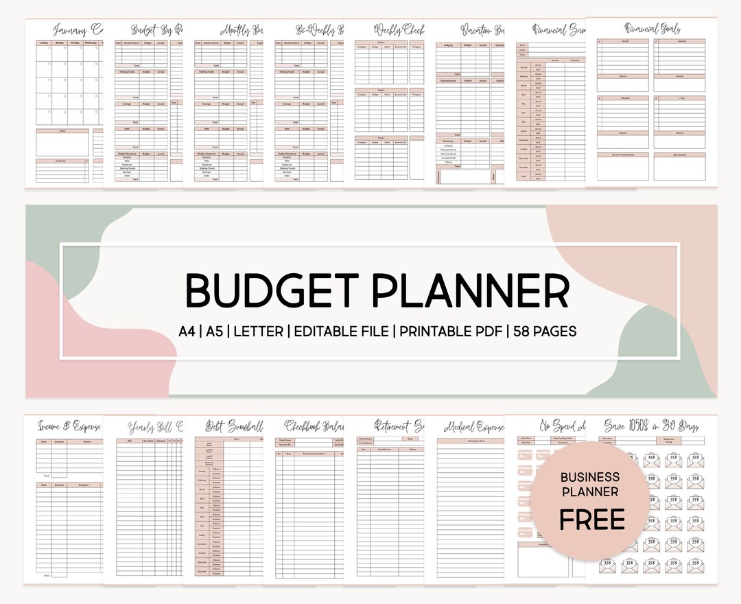 Printable Budget Planner Bundle Editable Finance Planner Kit Paycheck ...