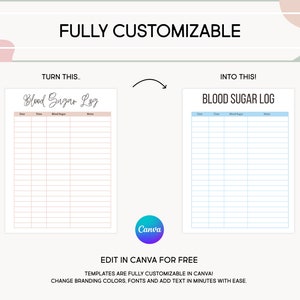 Blood Sugar Log – Printable Blood Sugar Tracker – Canva Editable Blood ...