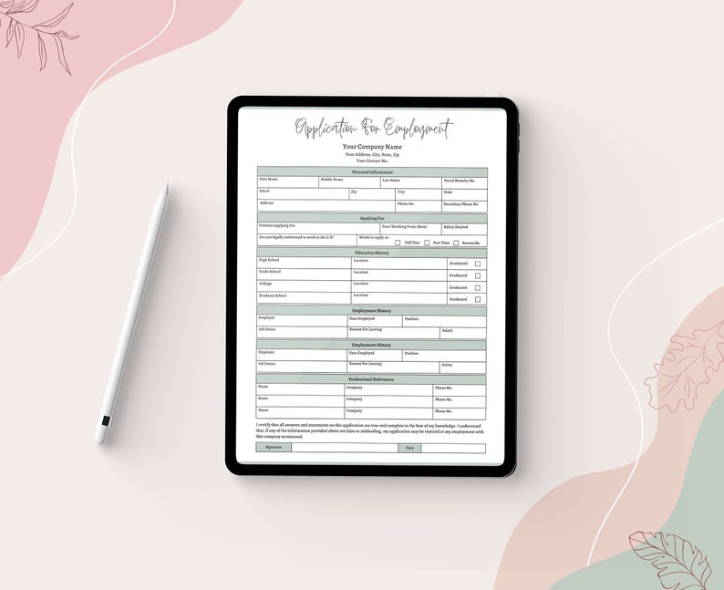 Employment Application Template, Printable Application, Canva Editable ...