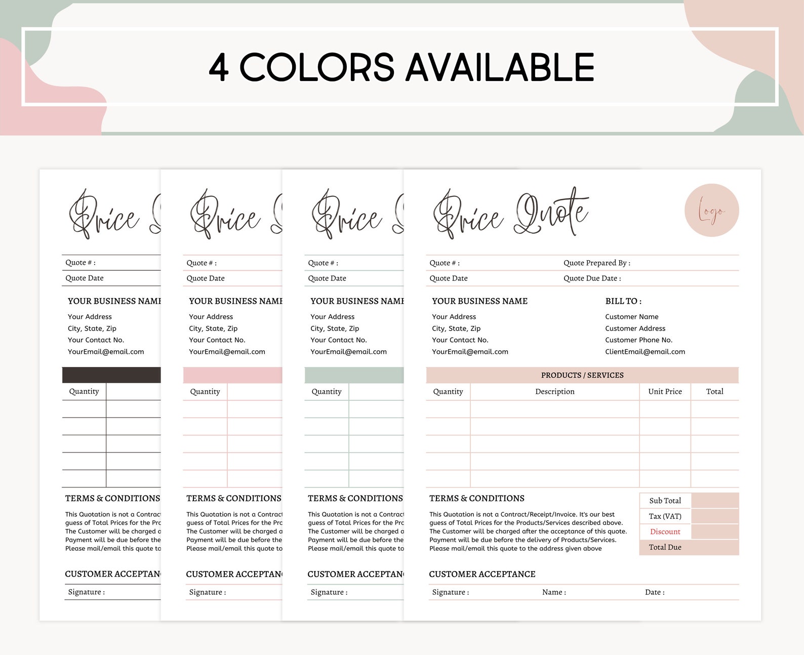 Printable Price Quote Template Professional Business Cost Calculation ...