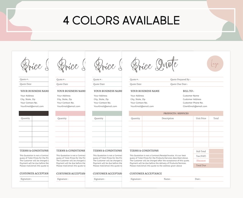 Printable Price Quote Template Professional Business Cost Calculation ...