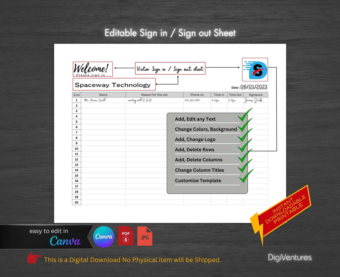 Editable Sign up Sheet Printable Single Sign up Form Event - Etsy