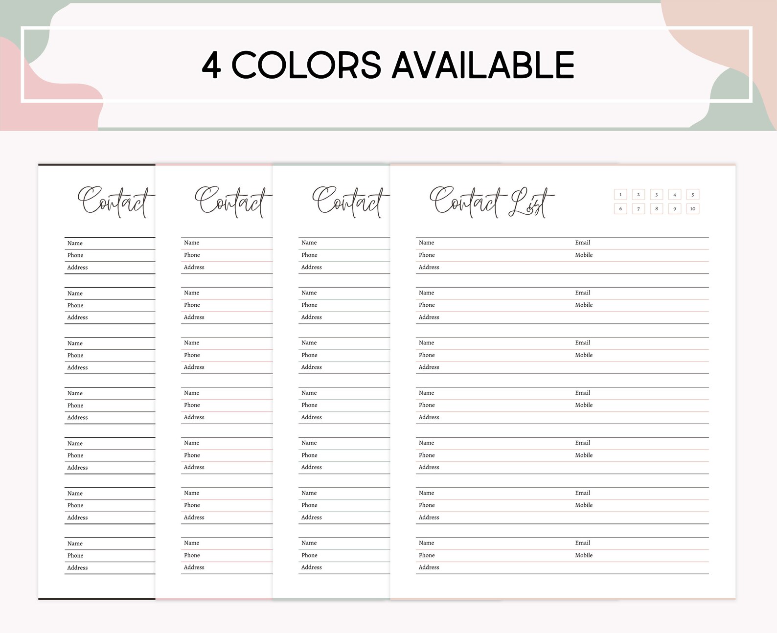 Contact Information Template, Printable Contact List, Address Phone ...