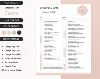 Professional Residential Deep Cleaning Checklist | Editable House Deep Cleaning Template for ...