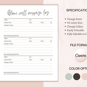 Phone Call Message Log Voicemail Tracker Message Planner - Etsy