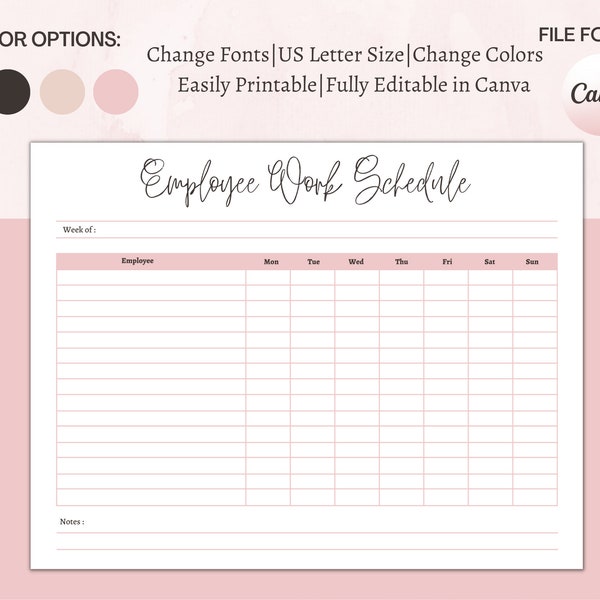 Canva Work Schedule Template - Etsy