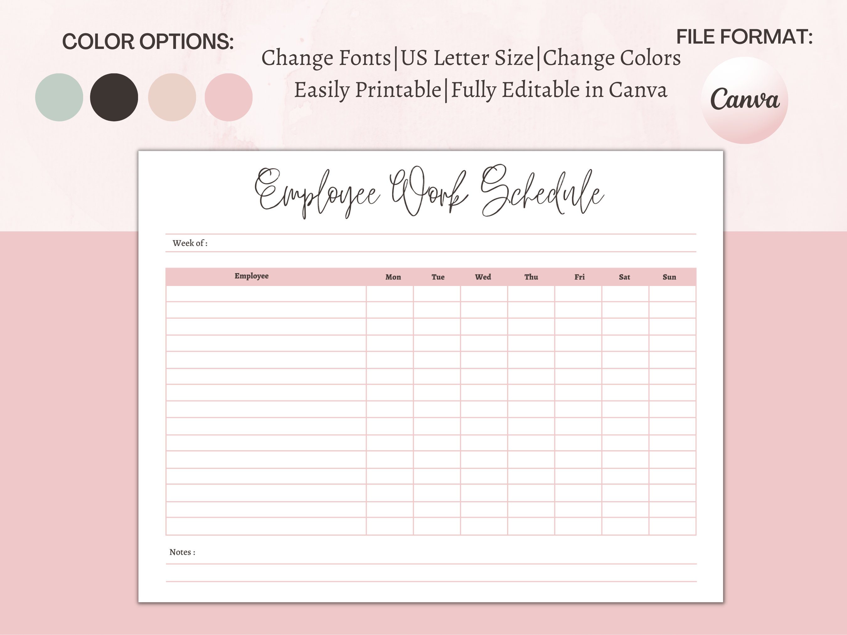 Employee Work Schedule, Daily and Weekly Timesheet, Employee Organizer ...