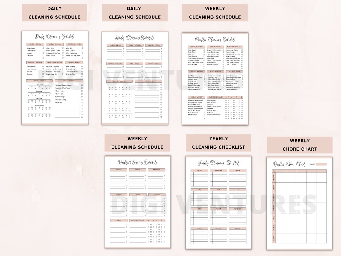 Cleaning Printable Planner Weekly Monthly Yearly Editable - Etsy