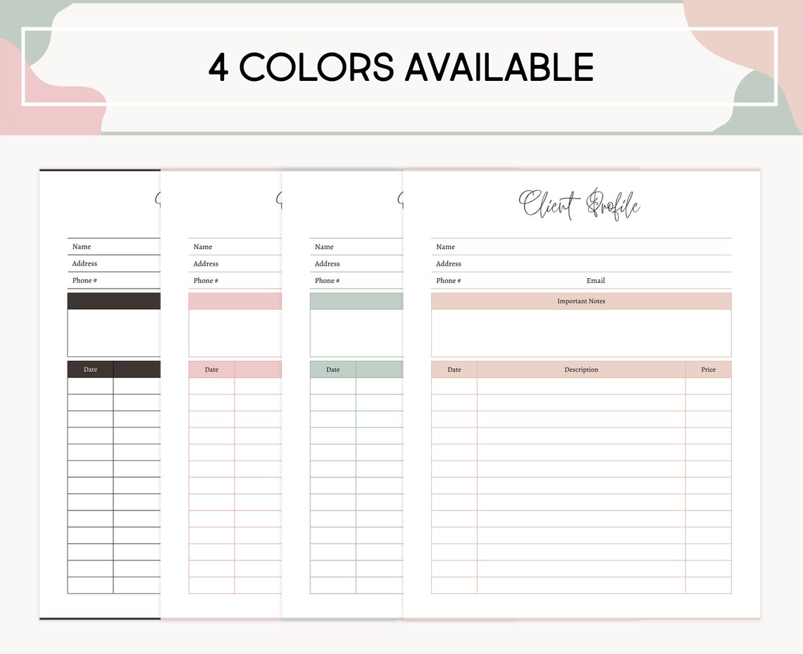 Client Profile Template, Customer Information Card, Printable Client ...