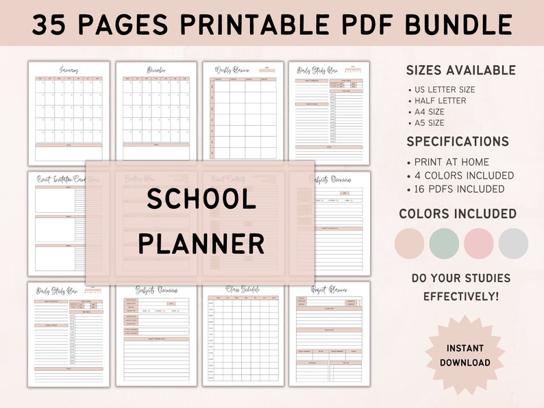 Printable School Planner Student Organizer Class Planners - Etsy
