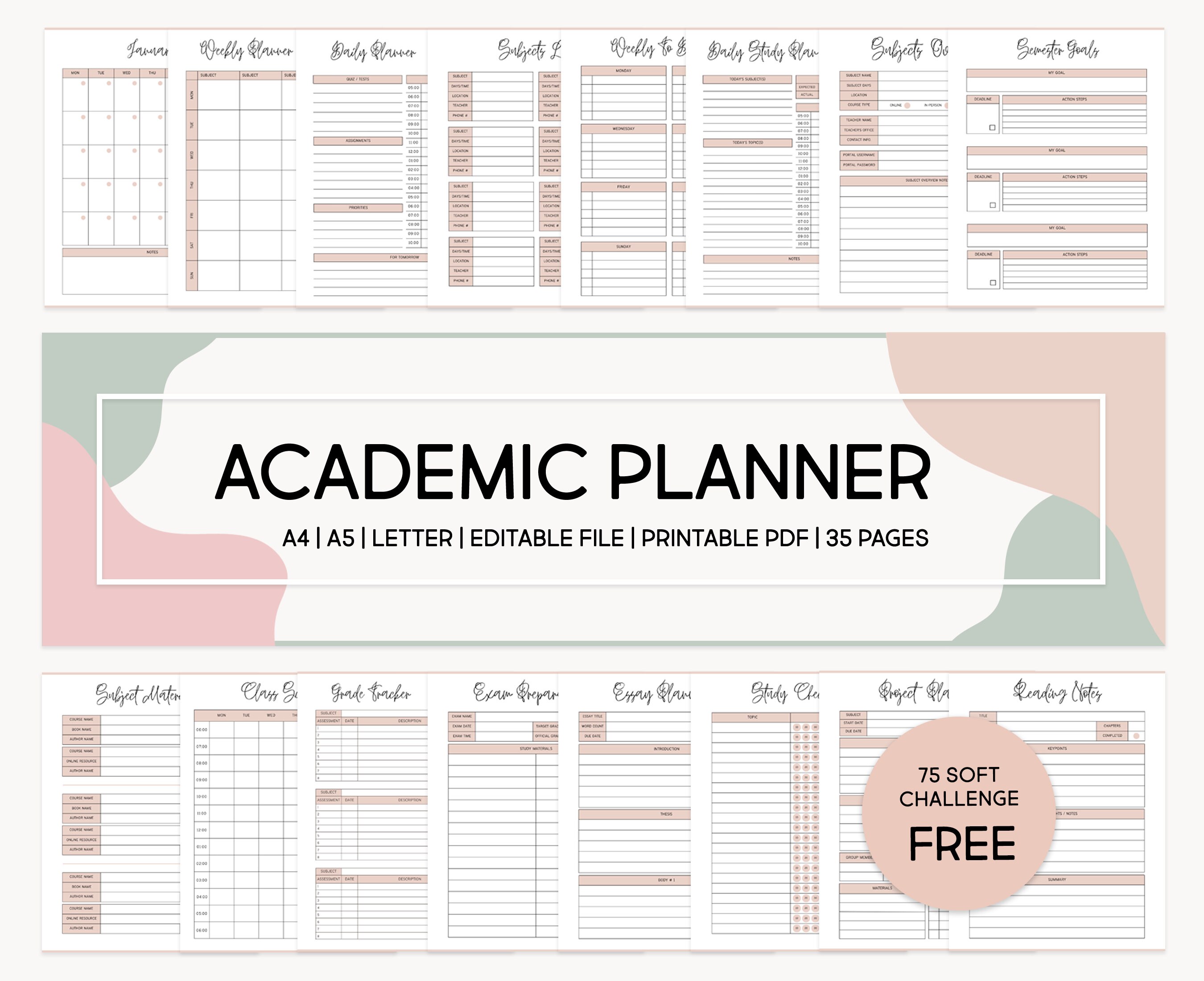 Printable Academic Planner Digital Student, School Planner Notebook ...