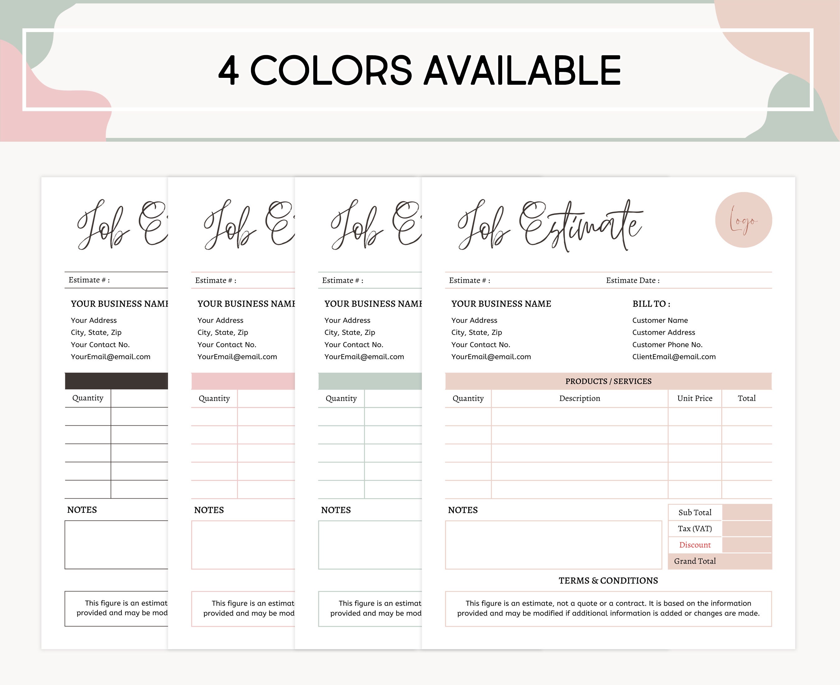 Printable Job Estimate Template Editable Small Business - Etsy