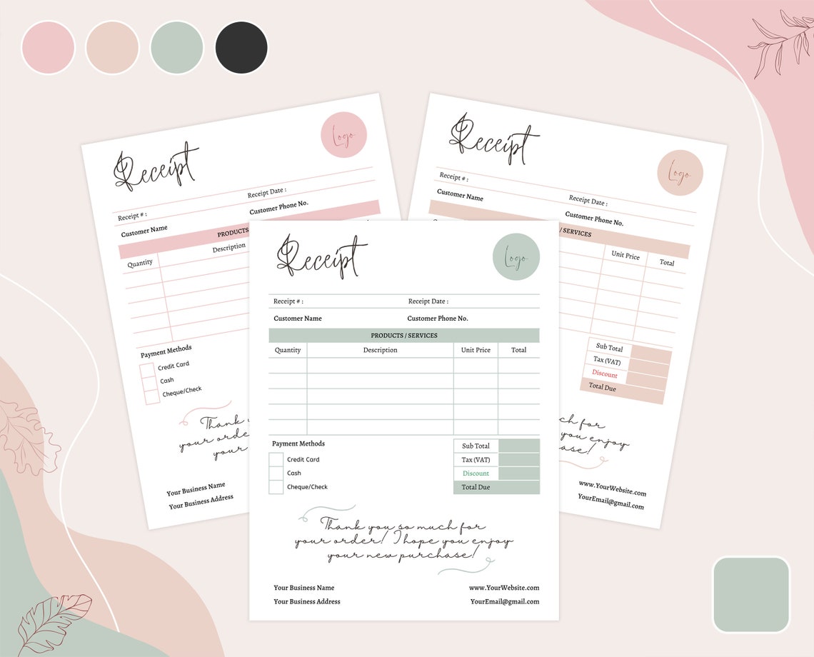 Receipt Templates Editable in Canva Printable Business - Etsy