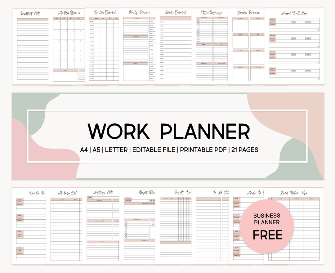 Work Planner Daily Office Tasks Manager Editable Printable - Etsy