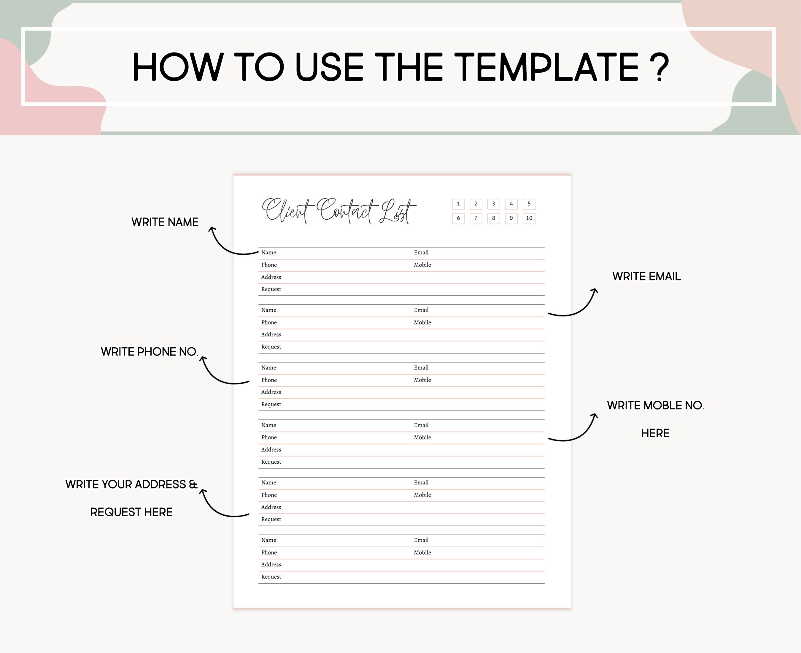 Client Contact List Printable Template Contact Information - Etsy