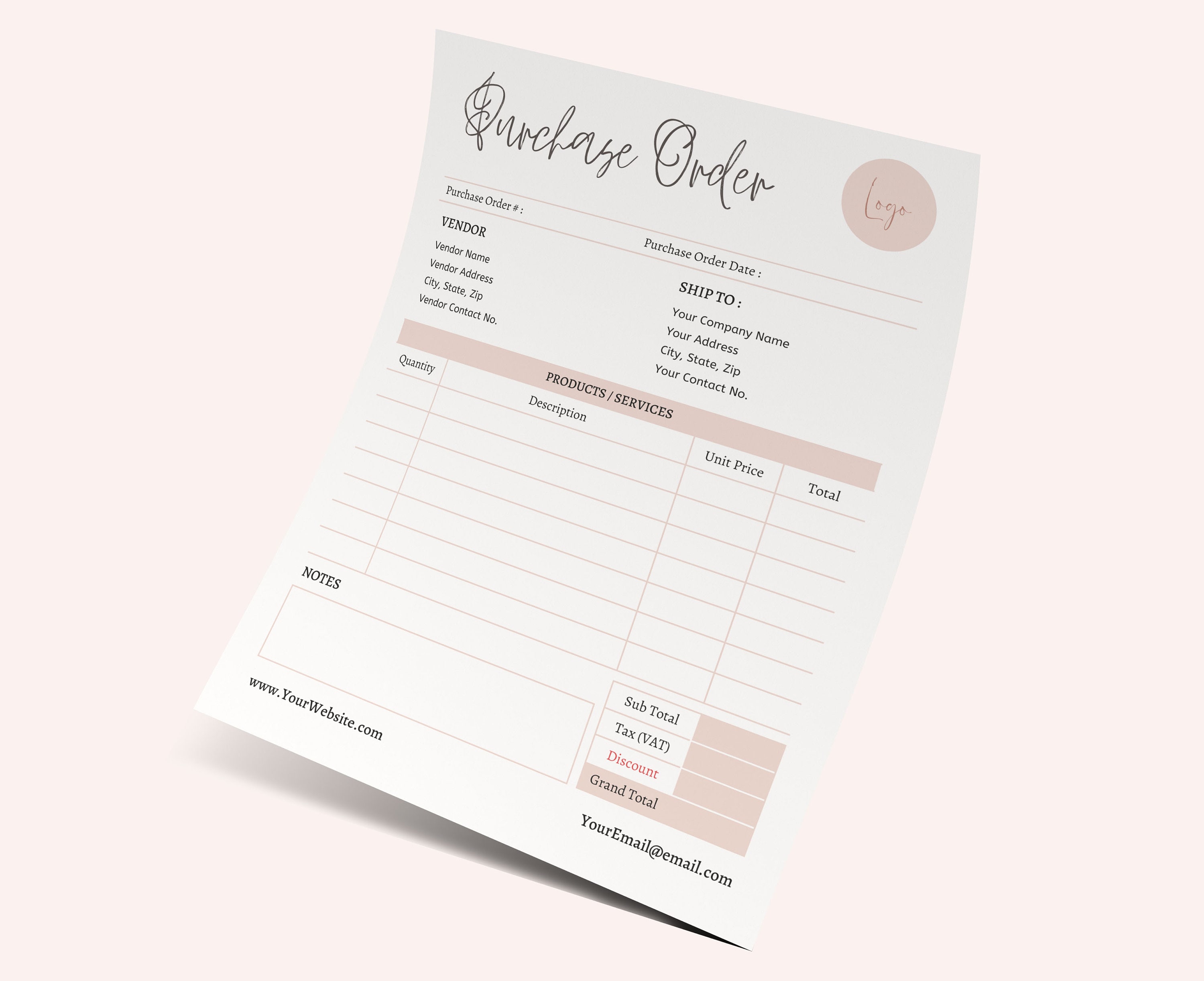 Editable Purchase Order Template Canva Order Form Template Printable ...