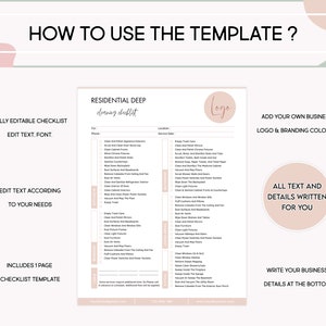 Editable Residential Deep Cleaning Checklist Professional Deep Cleaning Service Form House Deep ...