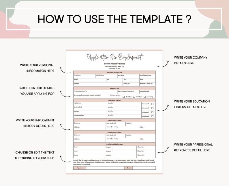 Editable Job Application Template: Canva Customizable (digital Download ...