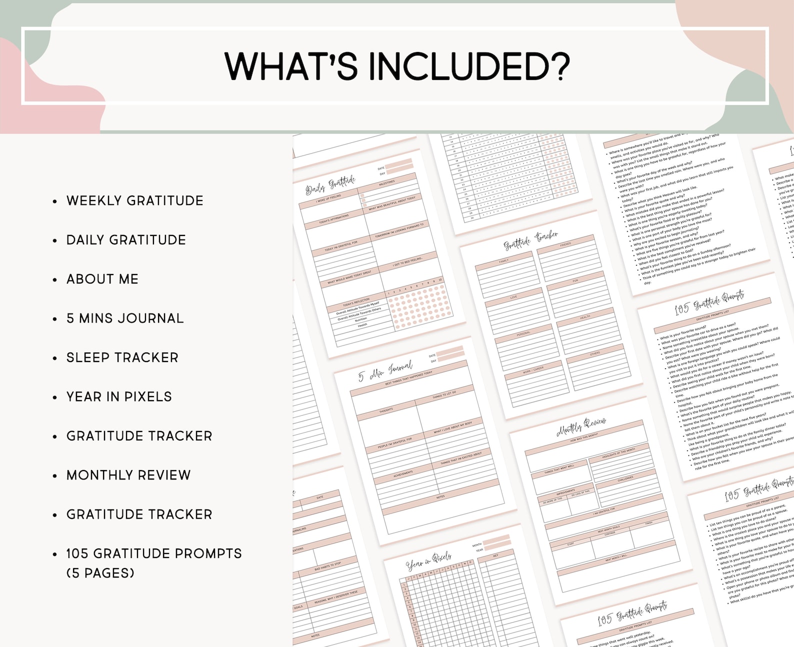 Gratitude Journal Printable Bundle, Mindfulness Log, Wellness Templates ...