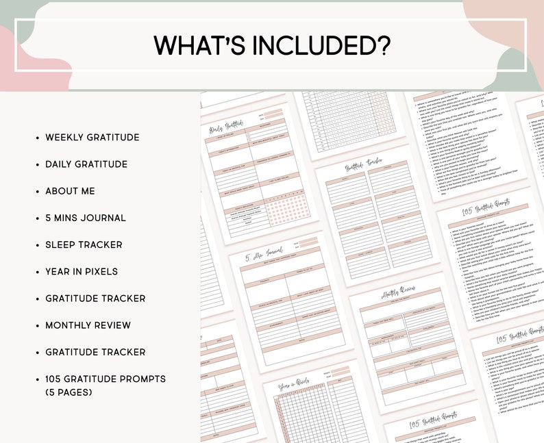 Gratitude Journal Printable Bundle, Mindfulness Log, Wellness Templates ...