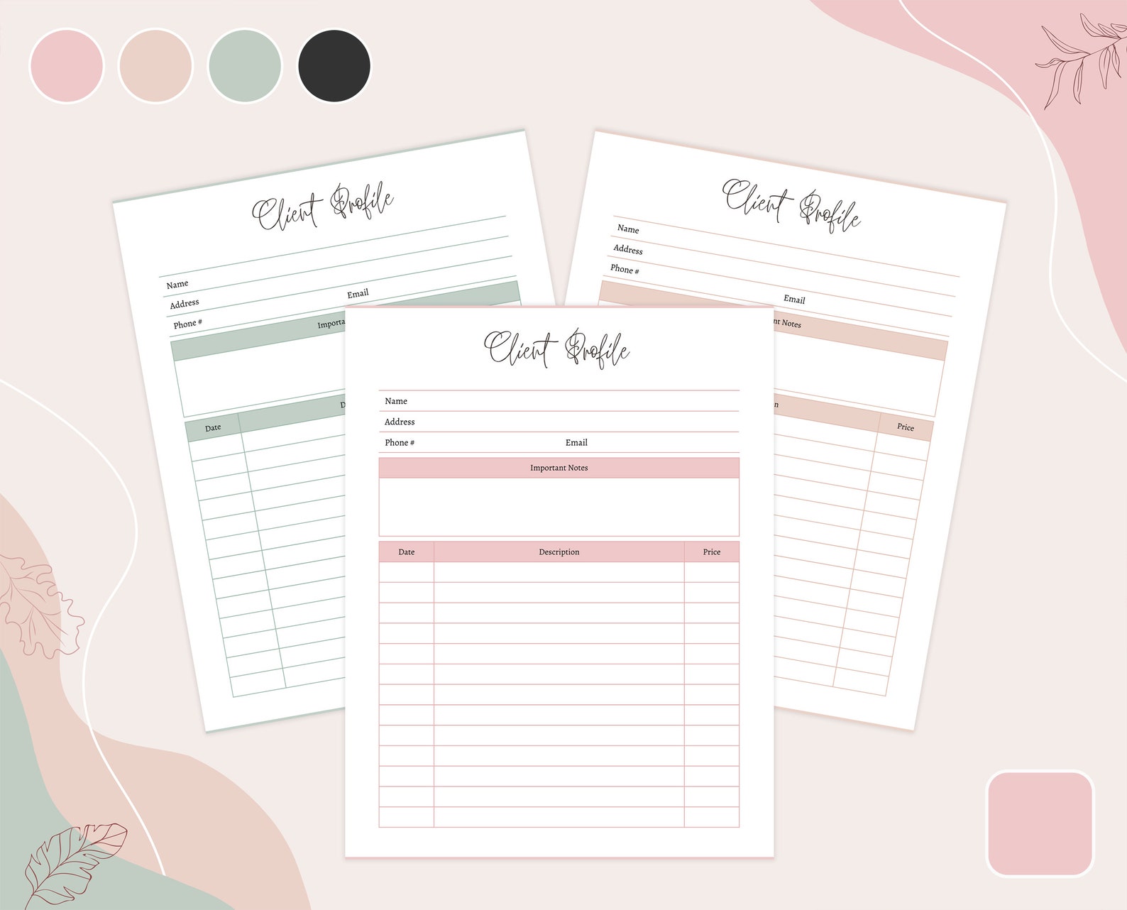 Client Profile Template, Customer Information Card, Printable Client ...