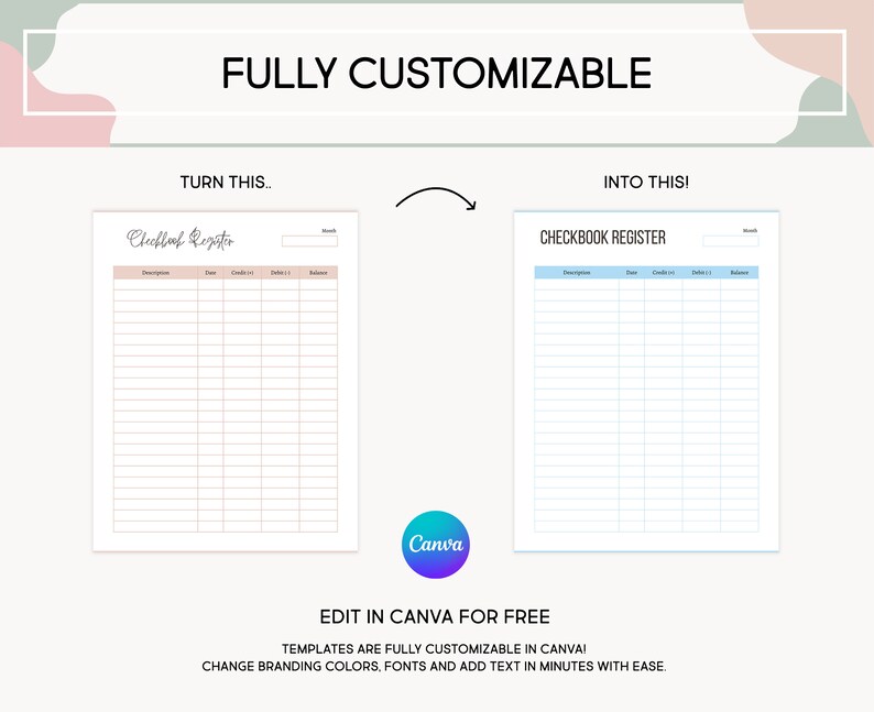 Checkbook Registration Log Printable Income and Expense Canva - Etsy