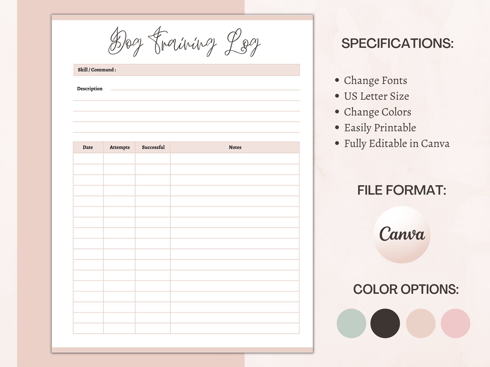 Printable Dog Training Log Dog Skill Training Dog Command - Etsy